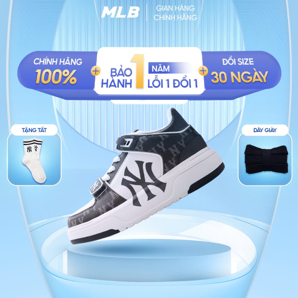 Giày MLB Chunky Liner Mid NY monogram màu xám chì chính hãng, giày ...