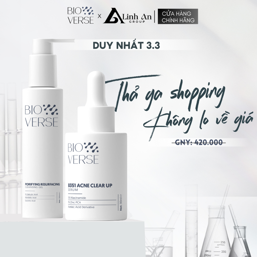 Combo Làm sạch sâu & Hỗ trợ mụn Mờ Thâm Bioverse - Bao gồm Sữa rửa mặt ...