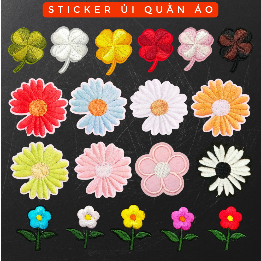 Miếng vá quần áo rách hình bông hoa, hình thêu, Sticker ủi áo bị rách ...