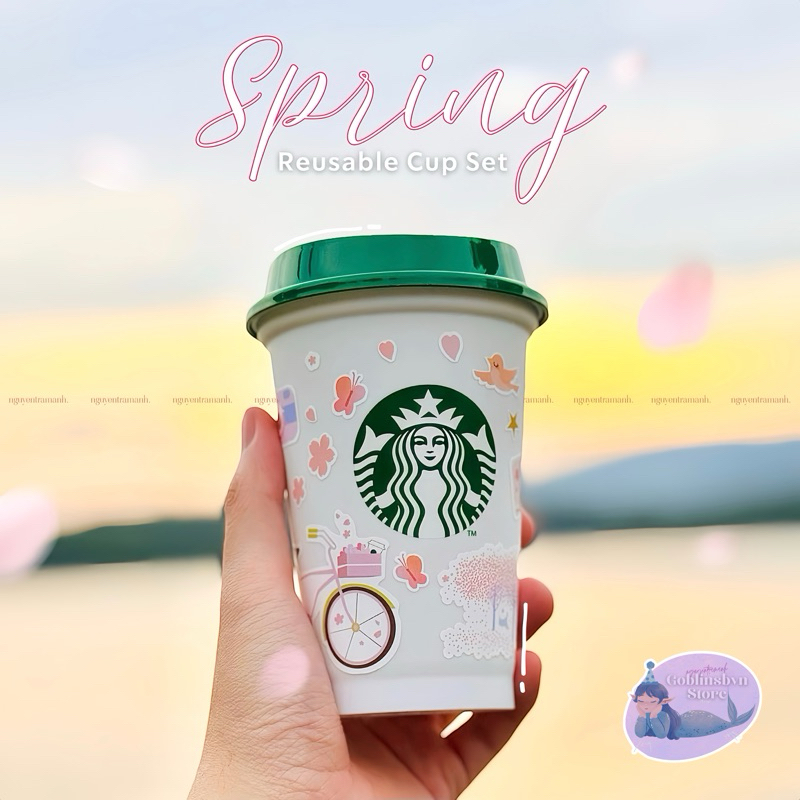 [Authentic] STARBUCKS LY NHỰA KÈM STICKERS SPRING REUSABLE CUP WITH ...