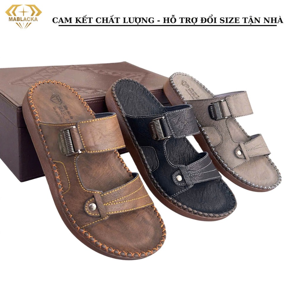 [ KHÓA KO GỈ - GỈ 1 ĐỔI 1 ] Dép da nam cao cấp hiệu MABLACKA, đế khâu ...