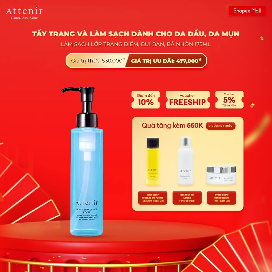 Tẩy Trang Và Làm Sạch Dành Cho Da Dầu 175ml Attenir Skin Clear Cleanse Aqua | Shopee Việt Nam