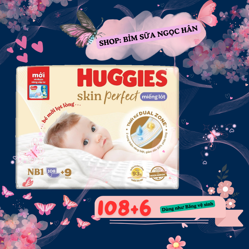 Miếng lót sơ sinh Huggies NB1 108+6 Skin Perfect (có thể dùng như BVS) #huggies #tã dán Huggies ...
