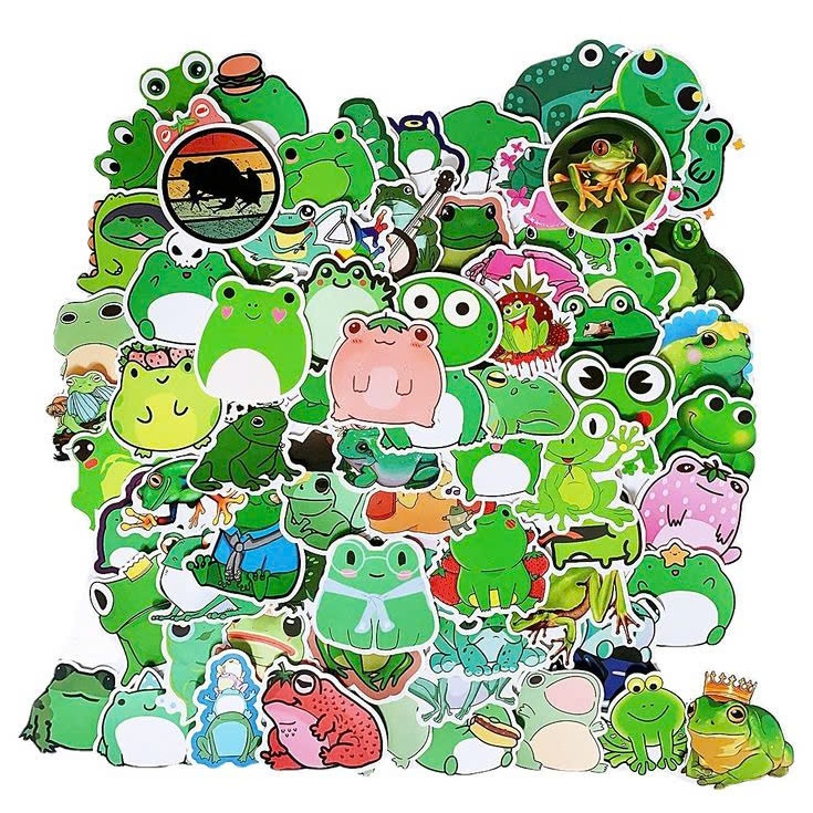 Set 20, 50, 100 sticker trang trí,sticker ếch con, miếng dán nón bảo ...
