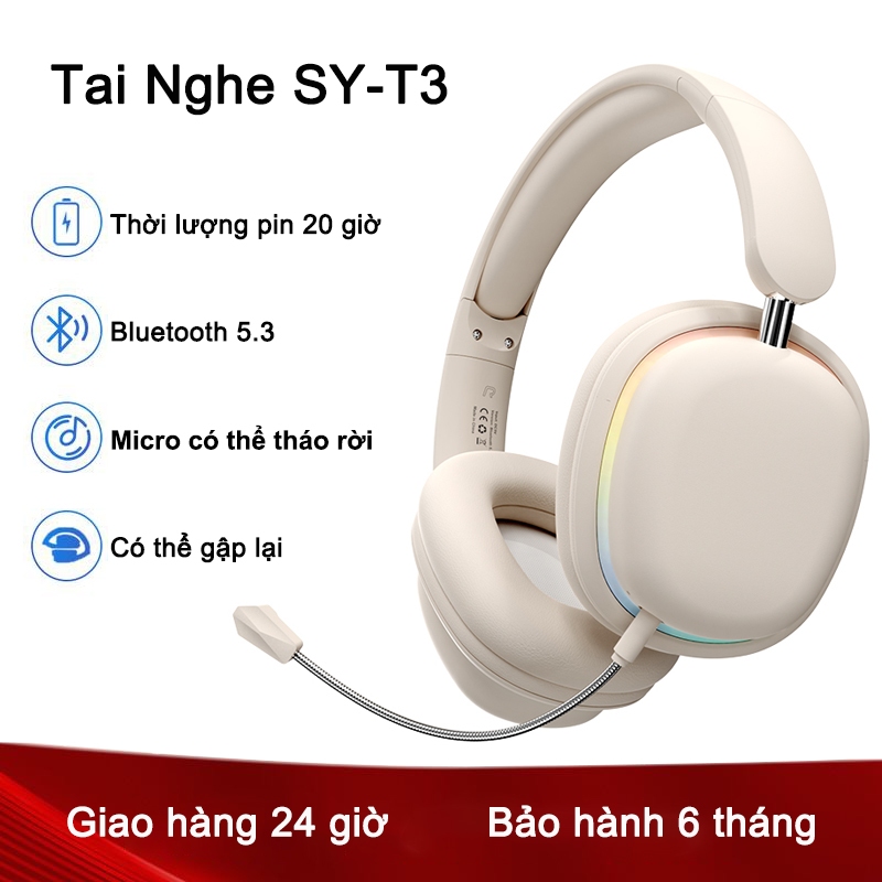 Tai Nghe Gaming Bluetooth SY-T3 Không Dây RGB Với Micrô Có Thể Tháo Rời ...