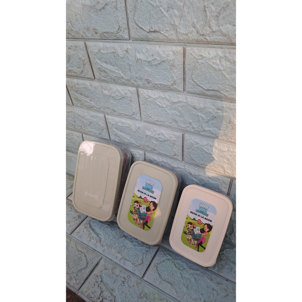 Combo 3 hộp nhựa Inochi: 1 hộp 500ml, 1 hộp 750ml 1 hộp 1000 nắp màu ...