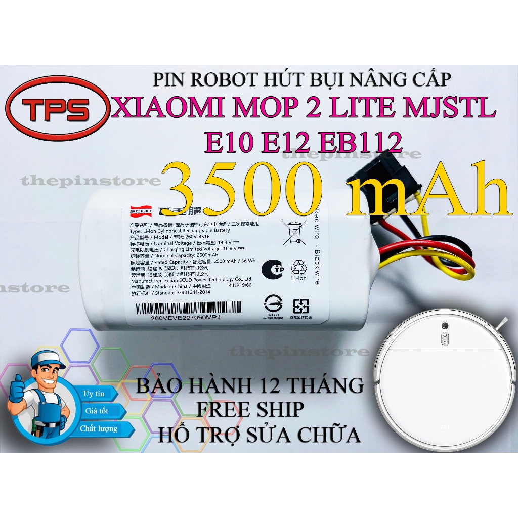 PIN ROBOT HÚT BỤI NÂNG CẤP XIAOMI MOP 2 LITE MJSTL E10 E12 EB112 DUNG LƯỢNG 7000 BẢO HÀNH 12 ...