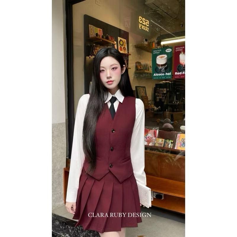 CLARA RUBY - Set Áo váy Gile và sơ mi trắng (XS-L) | Shopee Việt Nam