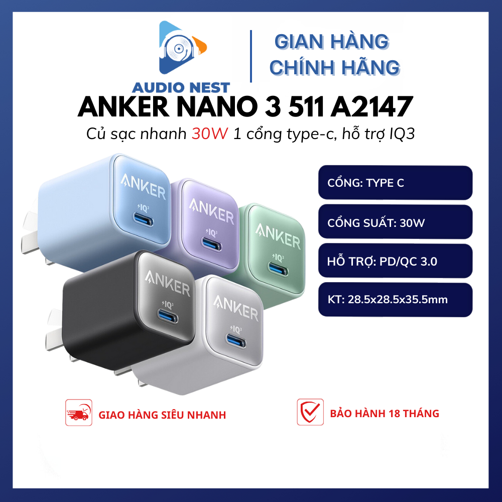 Củ Sạc PD Anker A2147 chân gập 511 30w PD3.0/PPS/QC3.0 - Bảo Hành 18 Tháng. | Shopee Việt Nam