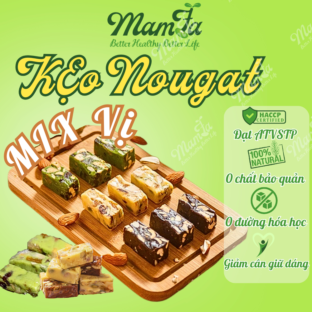 Kẹo Nougat Kẹo Hạnh phúc mix 3 vị cacao + vani + matcha - ăn kiêng ,ăn vặt không đường Mamfa ...