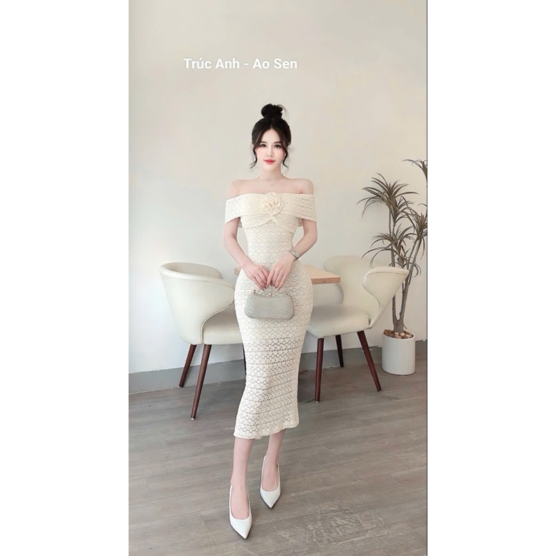 Váy Ren Body Dáng Dài Trễ Vai Mix Hoa Sang Trọng | Shopee Việt Nam