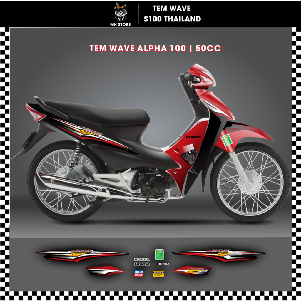 Tem Wave S100 Thái Lan dán Wave Alpha 100 và 50cc nhiều mẫu | 3 lớp ...