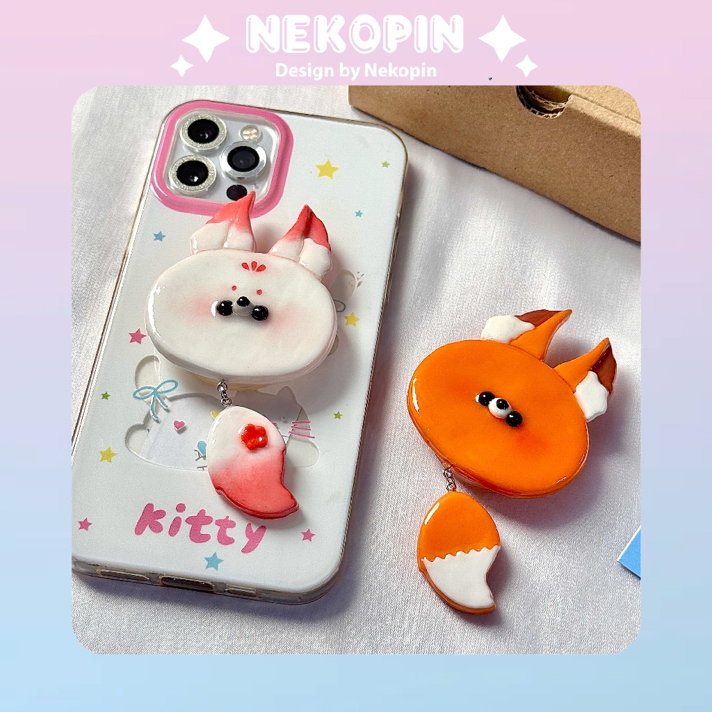 Popsocket Griptok giá đỡ điện thoại PS001 handmade NEKOPIN hình bé cáo Cam và cáo Đỏ bằng đất ...