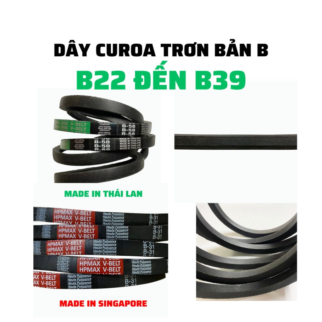 Dây curoa trơn bản B: B22 B23 B24 B25 B26 B27 B28 B29 B30 B31 B32 B33 B34 B35 B36 B37 B38 B39 ...