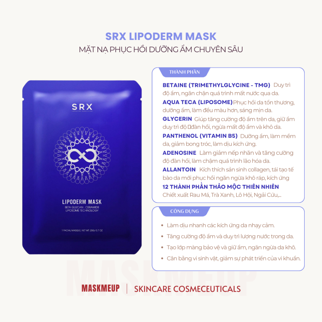 Mặt nạ phục hồi da SRX giúp dưỡng ẩm, làm đều màu da dịu da, chống lão ...