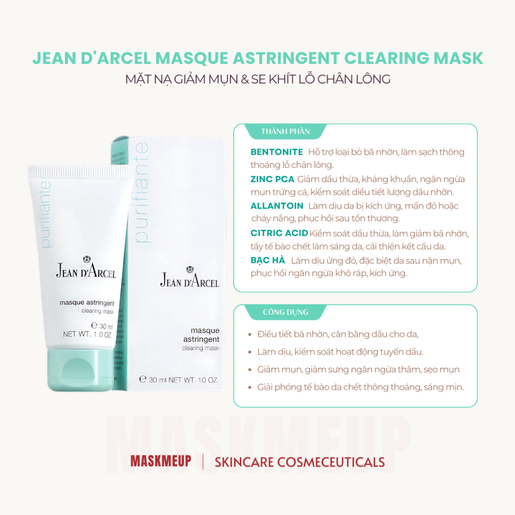 Mặt Nạ Giúp Giảm Mụn Và Se Khít Lỗ Chân Lông Jean D'Arcel Clearing Mask ...