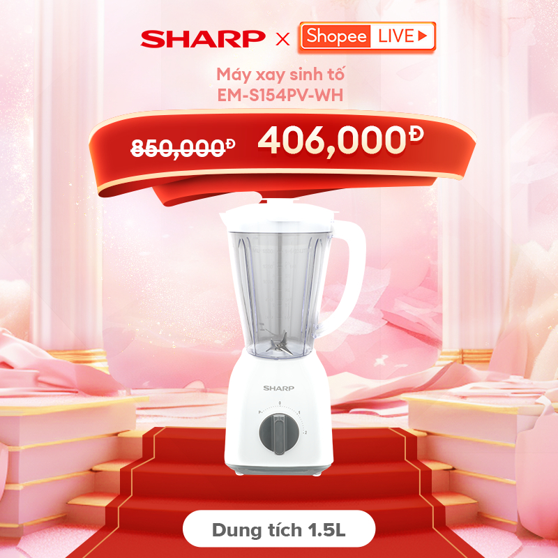 [Shopee x Chị Cano Live 3/3] Máy Xay Sinh Tố Sharp EM-S154PV-WH 1.5L [Công suất: 400W, 2 Tốc Độ ...