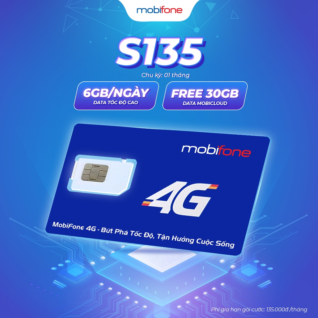 Sim 4G MobiFone S135 siêu data 180GB/tháng, miễn phí 30GB data ...