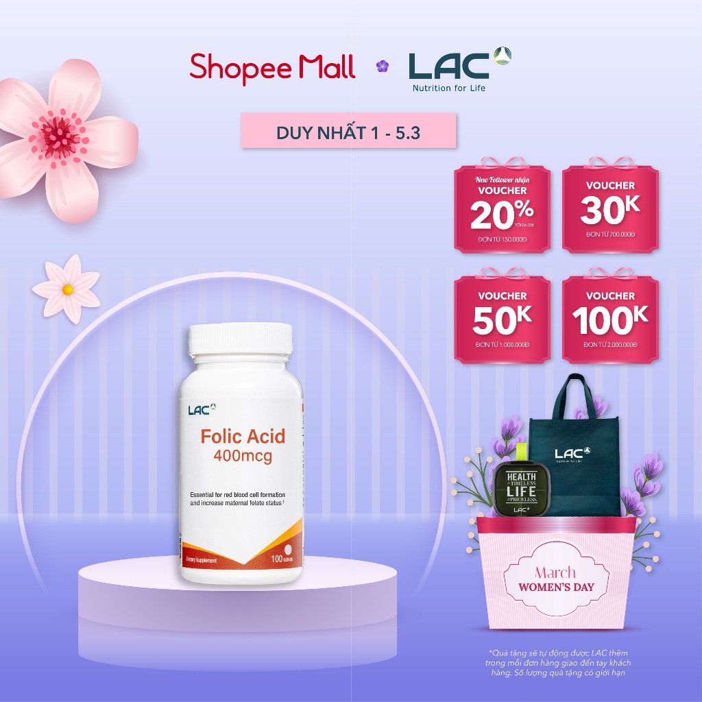 VIÊN UỐNG BỔ SUNG AXIT FOLIC HỖ TRỢ PHÁT TRIỂN THAI NHI LAC FOLIC ACID ...
