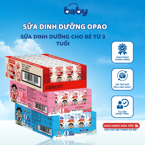 Thùng 36 hộp sữa dinh dưỡng Opao vị original, vị dâu, vị hồng trà 125ml ...