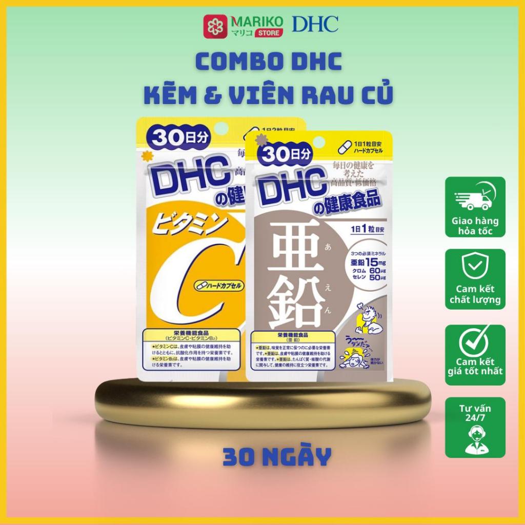 Viên uống Vitamin C DHC 60 viên và Kẽm DHC 30 viên combo cho người bị mụn, thâm, da nhiều dầu ...