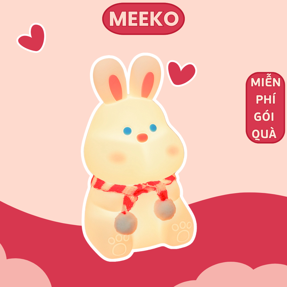 Đèn ngủ cảm ứng silicon thỏ quàng khăn Rika Rabbit, đèn ngủ thỏ cao cấp ...