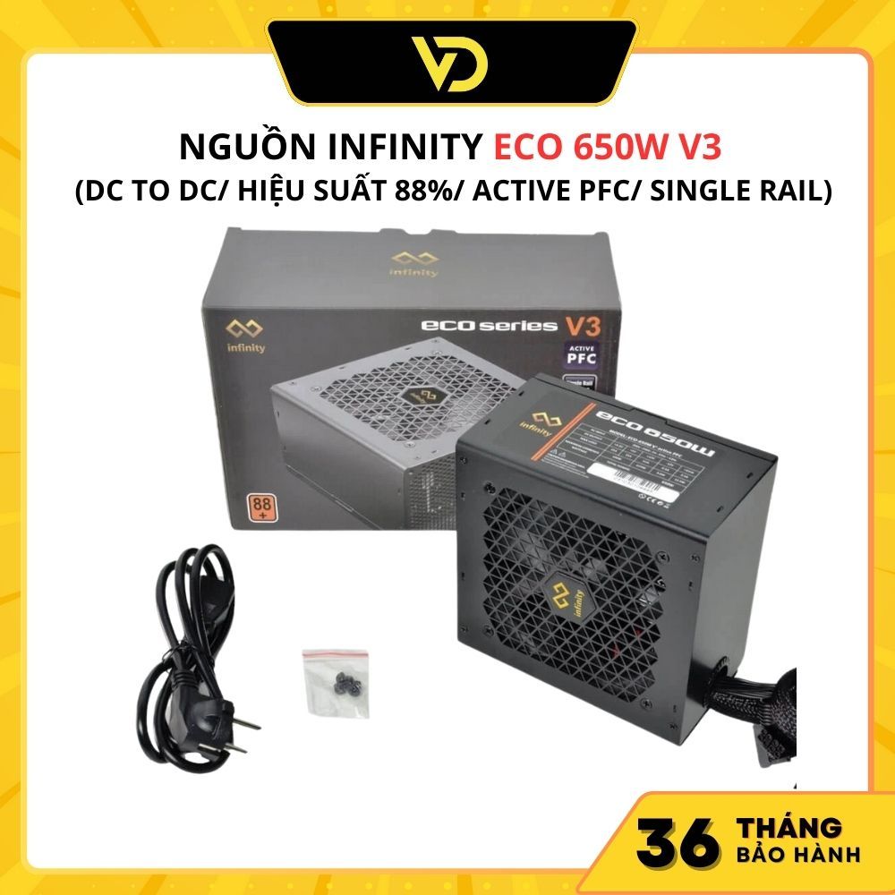 NGUỒN MÁY TÍNH INFINITY ECO 650W V3 – DC TO DC – Hiệu suất 88% – Active PFC – Single Rail ...
