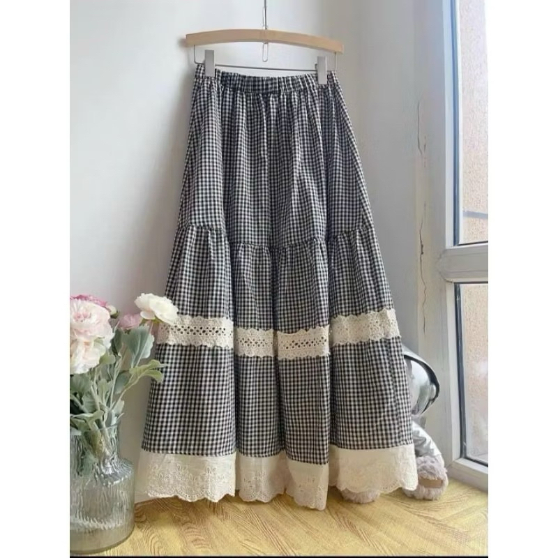 CHÂN VÁY Midi kẻ caro chạy ren nổi cao cấp (H03) | Shopee Việt Nam