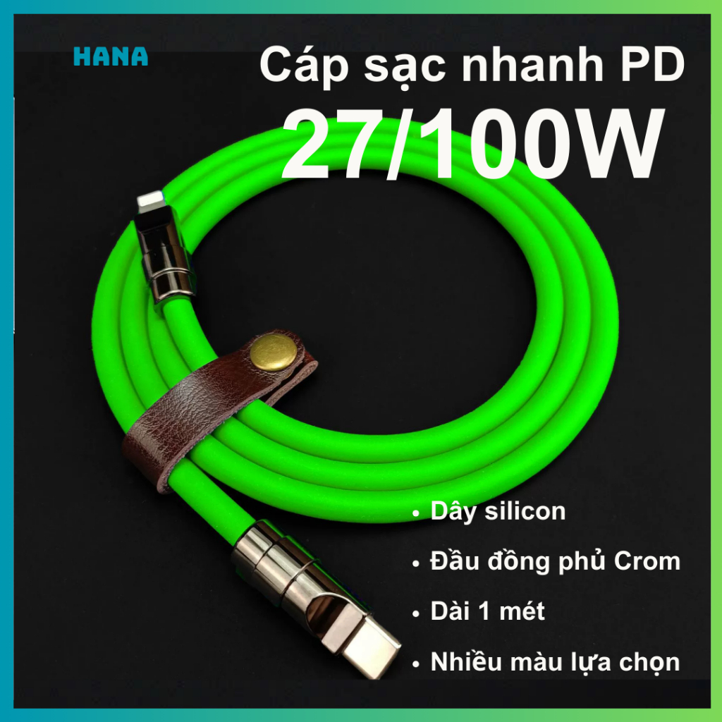 Cáp sạc nhanh Type C - lP PD27W Max - Chất liệu silicon mềm - Đầu sạc kim loại mạ vàng - Dài 1 ...
