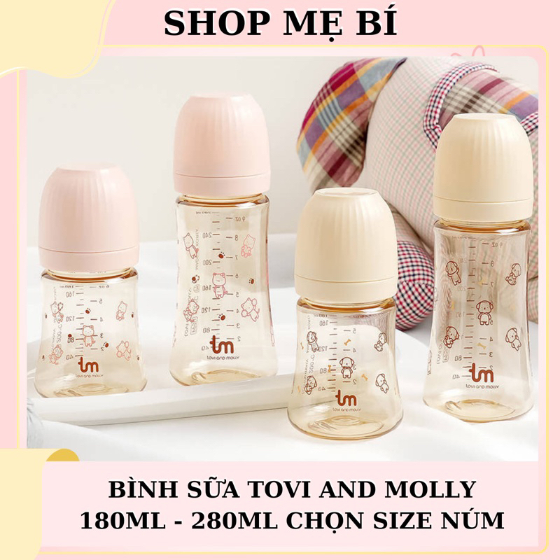 [Fullbox ] Bình sữa Tovi Molly Cún Mèo 180ml - 280ml chọn size núm | Shopee Việt Nam
