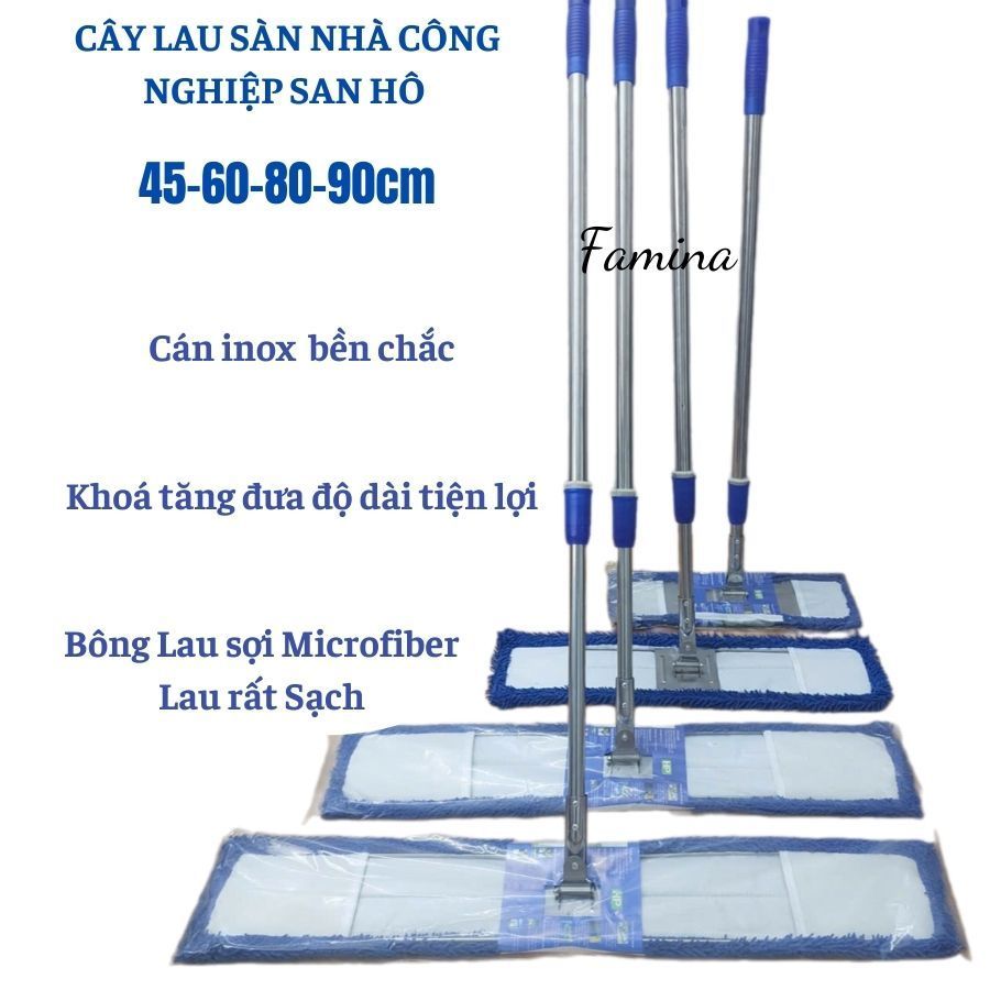 Cây Chổi lau nhà công nghiệp san hô 45-60-80-90cm bông microfiber cây ...