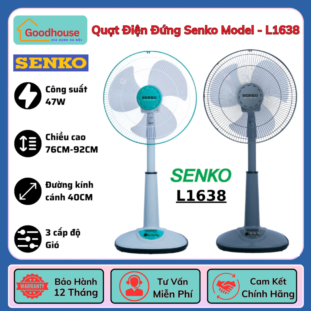 Quạt Lửng Senko L1638 - Quạt Điện Cây 3 Tốc Độ - Lõi Đồng 100% - Bảo ...