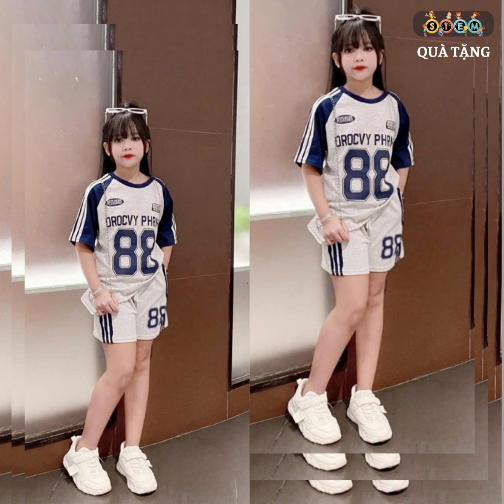 Bộ quần áo mùa hè bé gái 17BG-Bộ 88-GHI XANH.Đồ bộ bé gái 20-46kg.Chất thoáng mát, thấm hút mồ ...