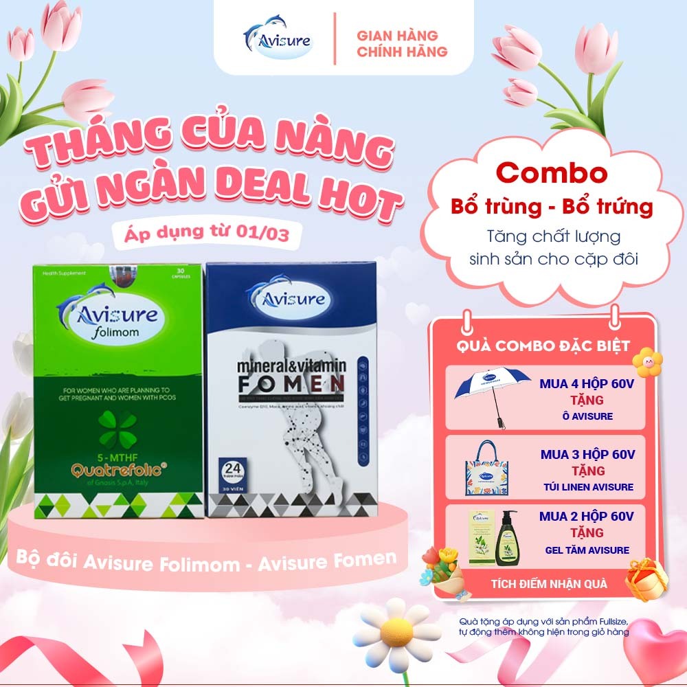 Bộ đôi bổ trứng - bổ trùng Avisure Folimom - Fomen hỗ trợ sinh sản cho ...