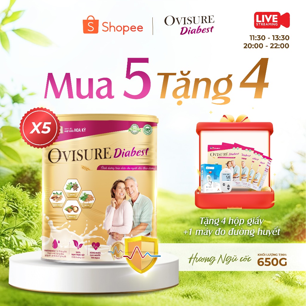 Sữa hạt tiểu đường Ovisure Diabest 650g hỗ trợ ổn định đường huyết bổ sung dinh dưỡng [Mua 5 ...