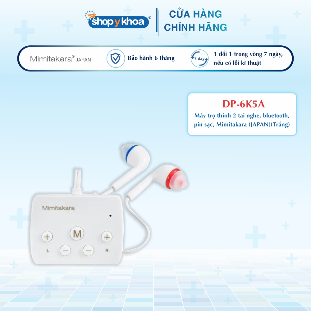 Máy Trợ Thính 2 Tai Nghe, Bluetooth, Pin Sạc, Mimitakara (JAPAN) [DP-6K5A], Màu Trắng. Made In ...