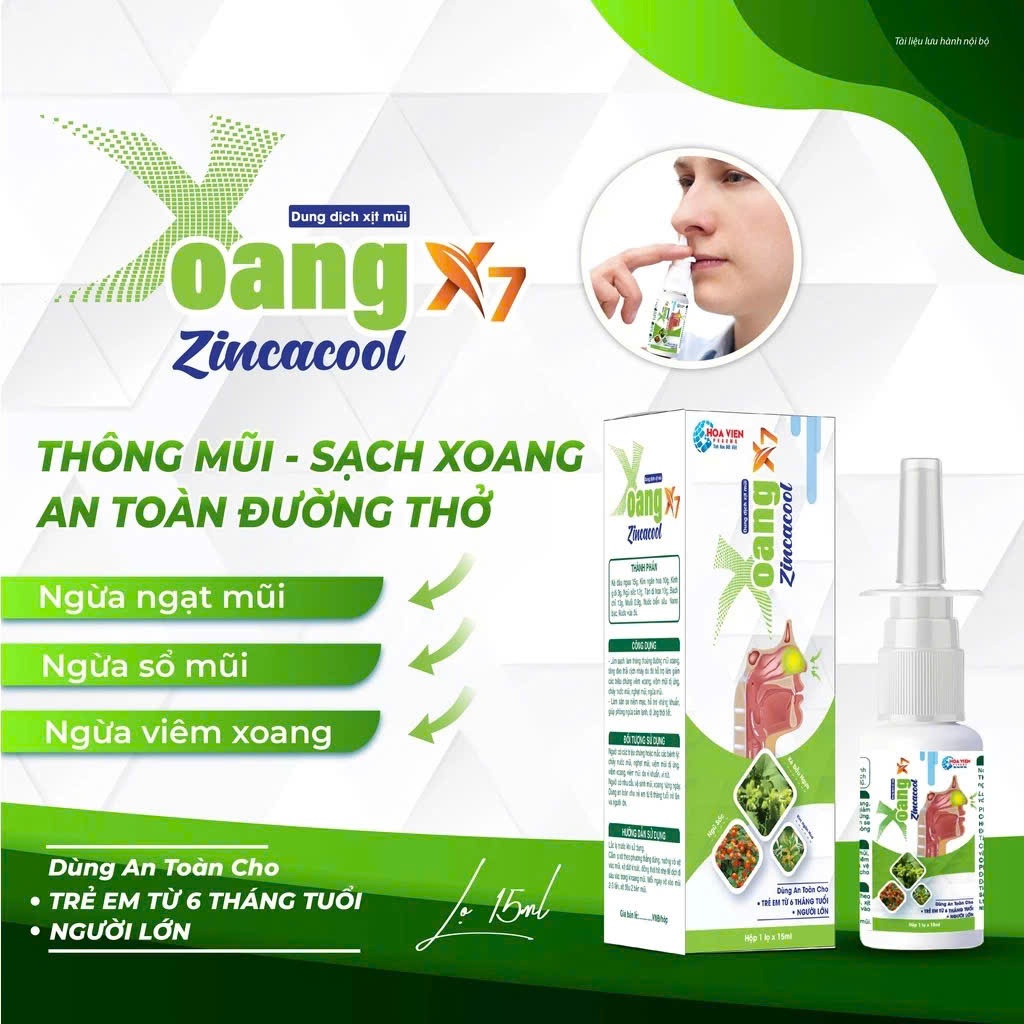 Dung dịch Xịt Mũi Xoang X7 ZINCACOOL. Hỗ trợ điều trị viêm mũi, viêm xoang, chảy nước mũi, nghẹt ...
