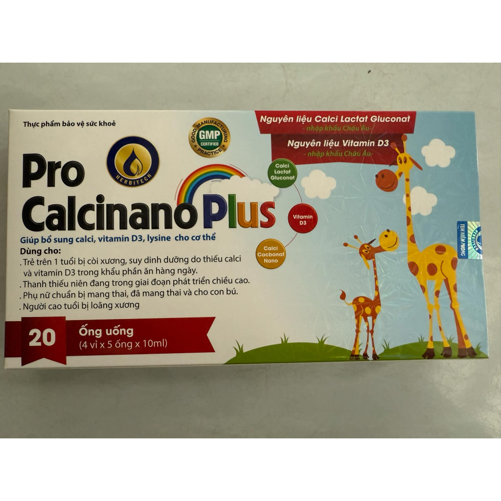 Canxi ống Pro Calcinano Plus - bổ sung calci, vitamin D3, Lysine cho cơ thể - hộp 20 ống ...