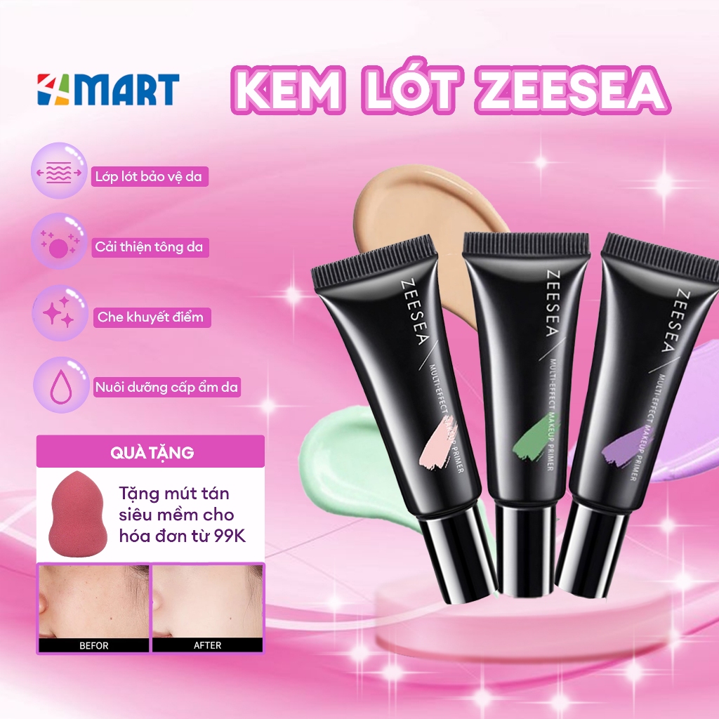 Kem lót Zeesea dạng lỏng che khuyết điểm kiềm dầu, Tuýp kem lót trang điểm giúp nâng tông tự ...