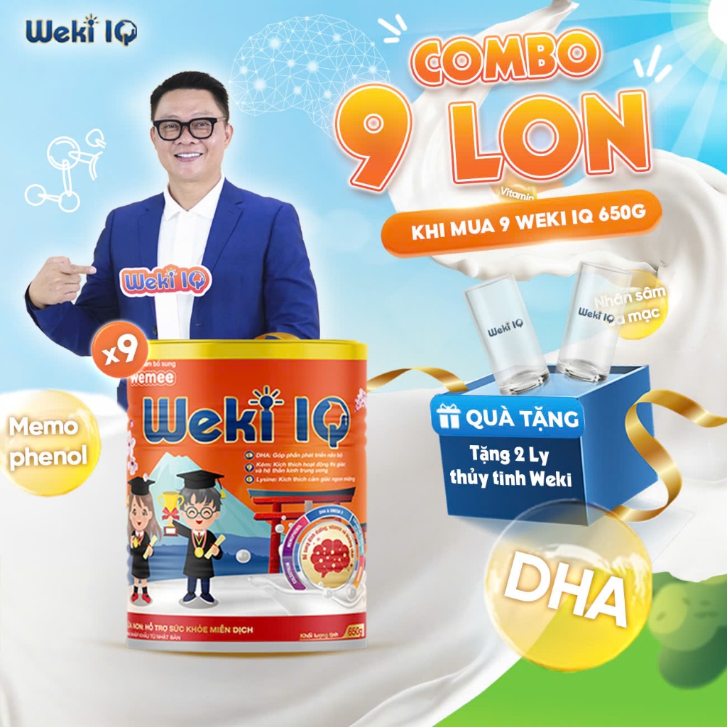 Thùng 9 Lon Sữa non phát triển trí não WEKI IQ 650g cho trẻ từ 3 - 18 ...