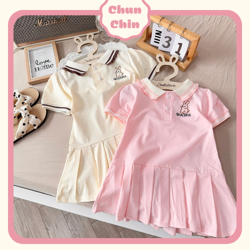 V077 Chun Chin | Váy Polo Xếp Ly Thêu Thỏ Graceful Cho Bé Gái 8-20kg ...