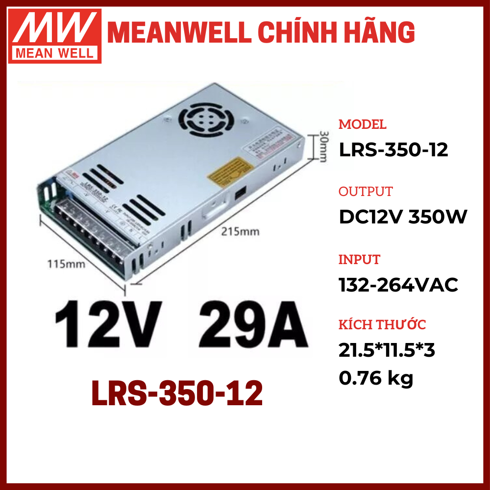Meanwell LRS-350-12, Nguồn Meanwell, 350W 12V 29A, Nguồn 12V 29A, Bảo Hành Chính Hãng Meanwell ...