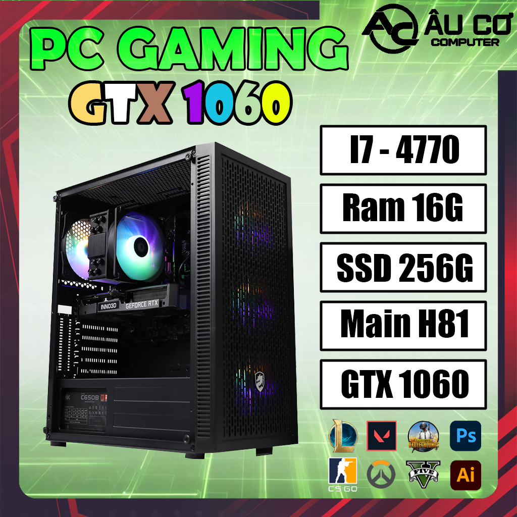 PC Gaming i7 4770 / ram 16G / SSD 256G / GTX 1050, Case Gaming, Cây Gaming chơi game - Bảo hành ...