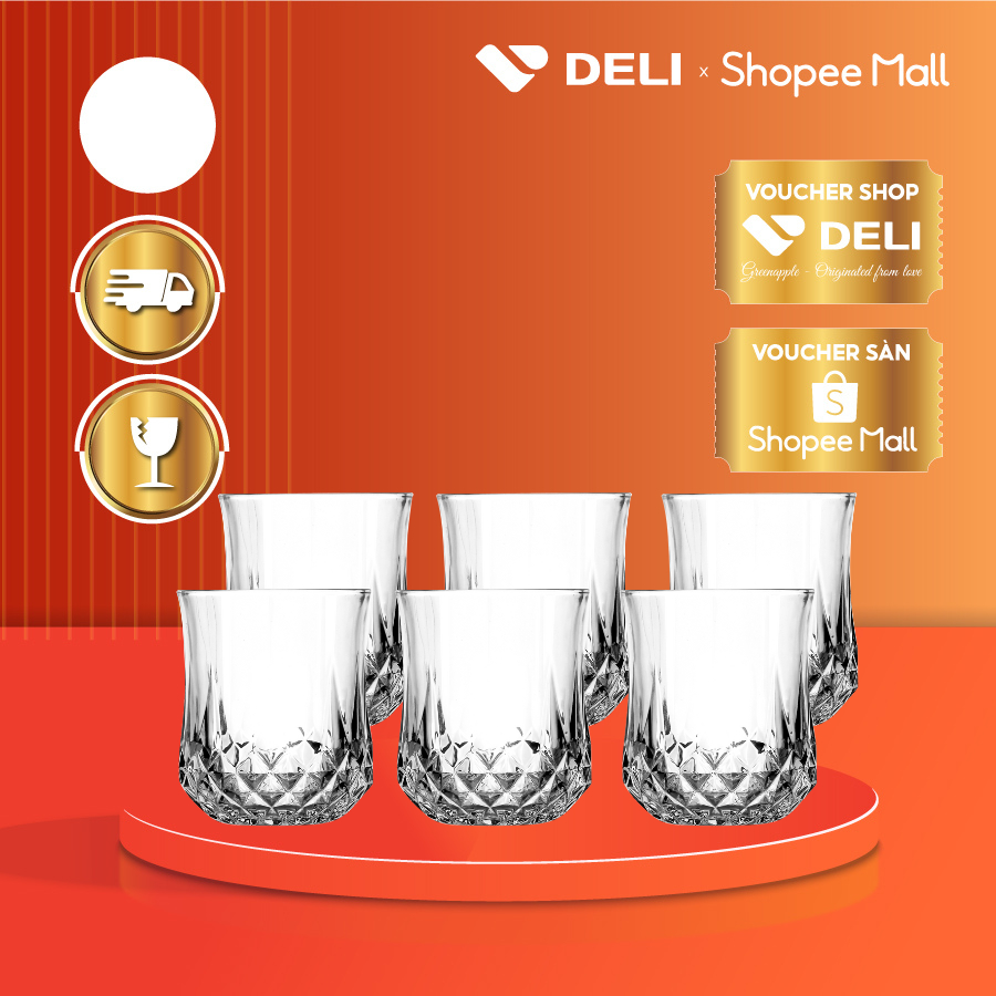 Bộ 6 Ly Thủy Tinh Thấp Deli Vân Kim Cương 220ml - DEKB048-2 | Shopee Việt Nam
