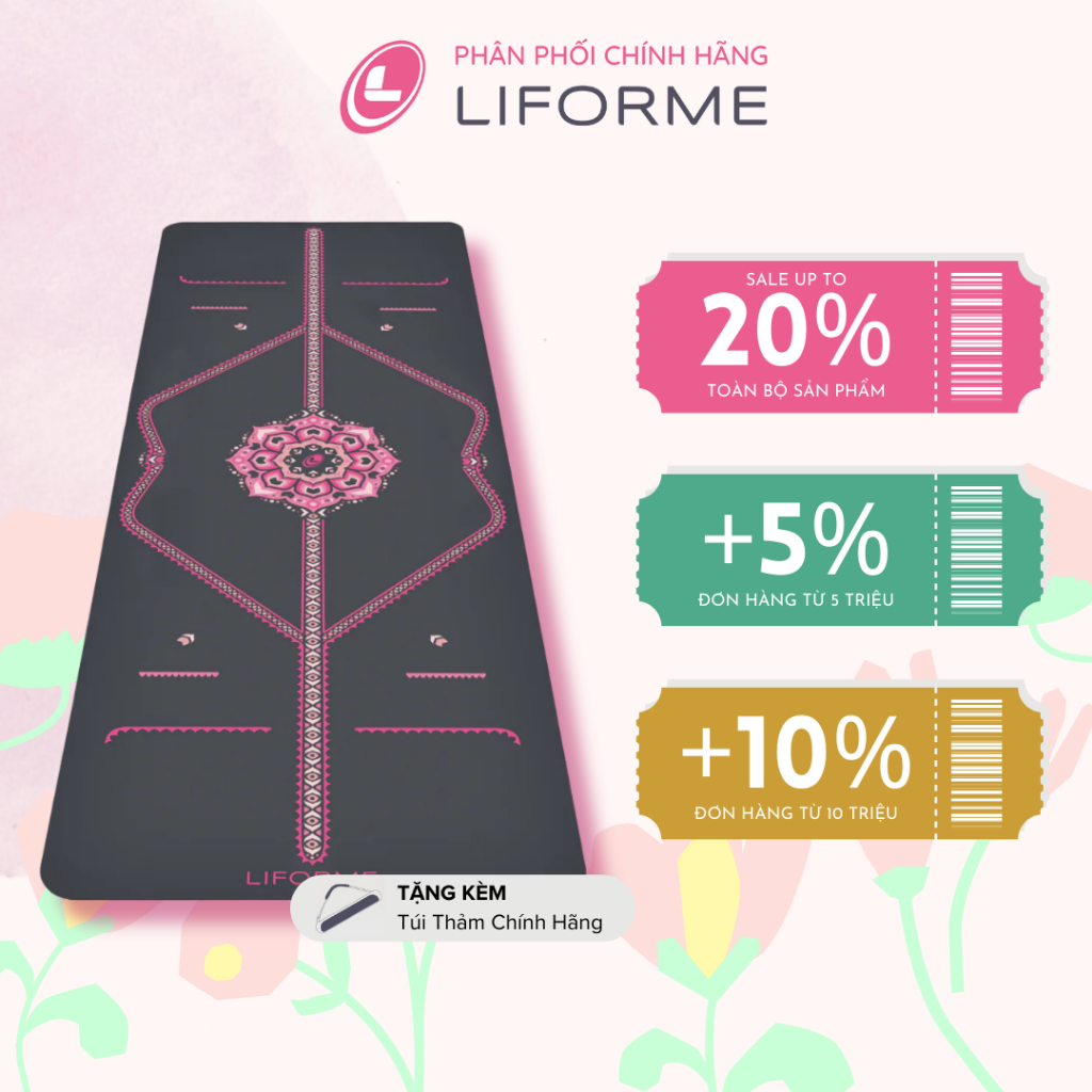 Thảm tập yoga Liforme Blossoming Lotus 4.2mm - Grey | Shopee Việt Nam