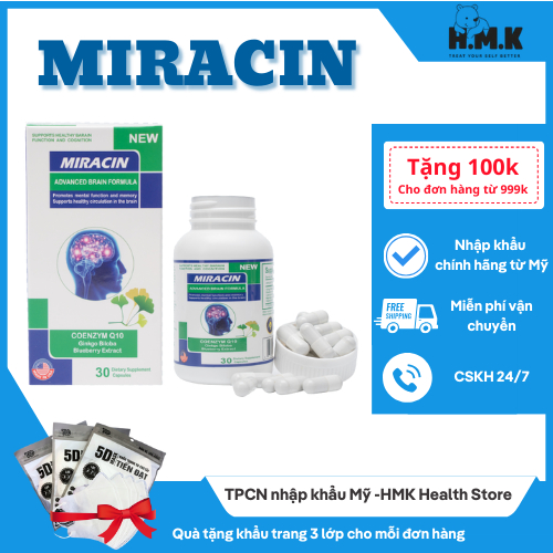 MIRACIN Viên uống Hoạt huyết Giúp giảm đau đầu, Cải thiện trí nhớ do ...