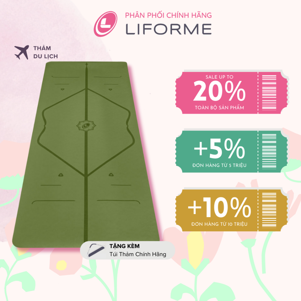 Thảm tập yoga du lịch Liforme Classic 2mm - Olive | Shopee Việt Nam