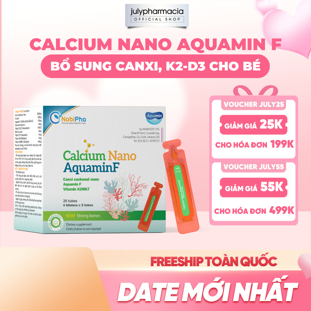 Dung dịch bổ sung Canxi, Vitamin K2-D3 cho bé Calcium Nano Aquamin F - Hộp 20 ống | Shopee Việt Nam