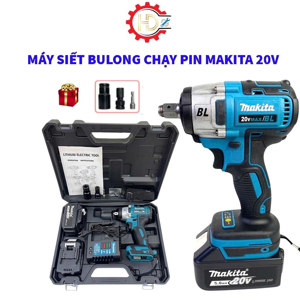 Máy siết bulong chạy pin MAKITA 20V KHÔNG CHỔI THAN, máy siết bulong cầm tay mini, lực siết 380 ...