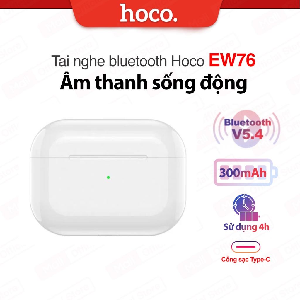 Tai nghe bluetooth V5.4 Hoco EW76 , pin 300mAh, dùng đến 4 giờ, âm ...